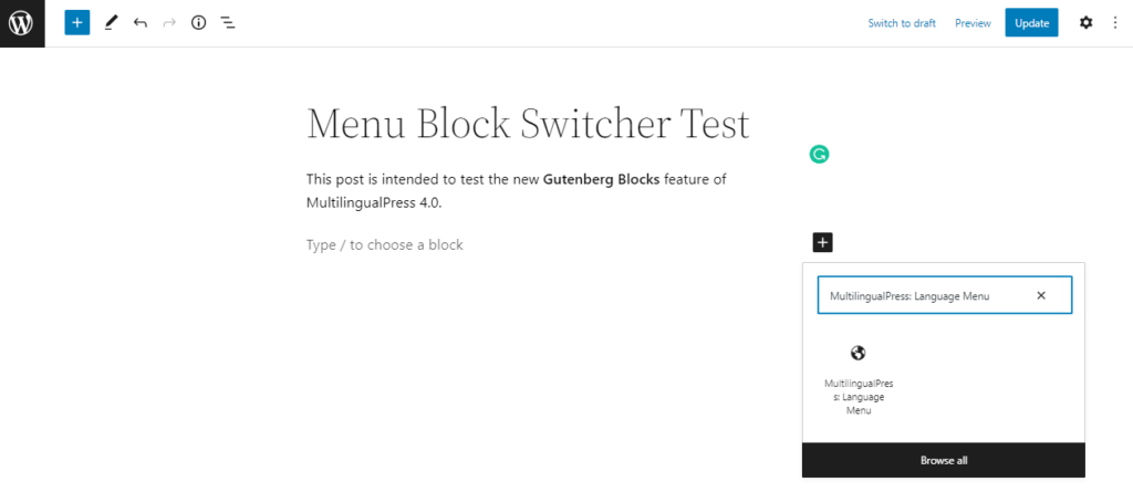 How to Set and Use the MultilingualPress Block Menu - MultilingualPress Docs